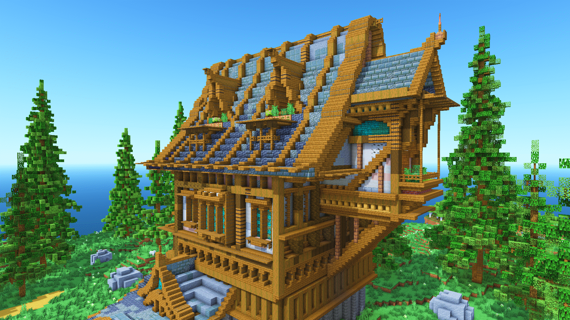 Minecraft Sprucewood Overlook | 3D Guide @ Charliecustard Builds